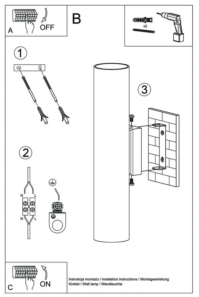 Černé nástěnné svítidlo Sollux Castro 2