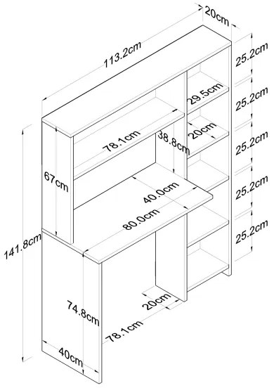 Pracovní stůl s policí RANI 113,2x141,8 cm hnědá