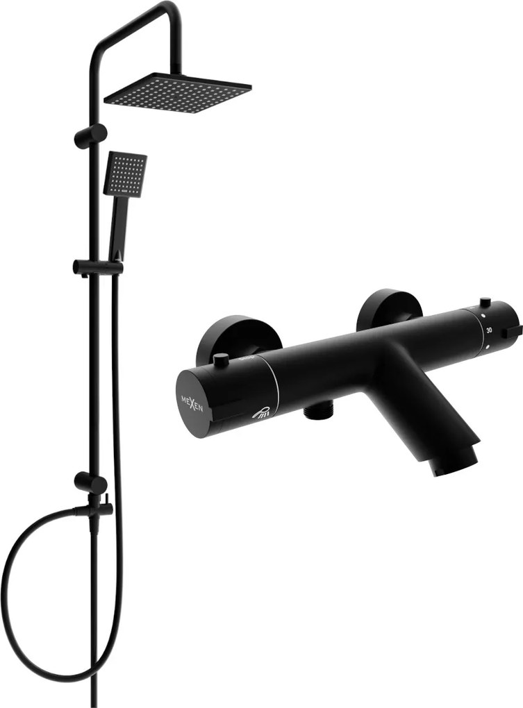 Mexen Tord vanovo-sprchový set s dešťovou sprchou a vanovou termostatickou baterií Kai, černá, 77300200-70