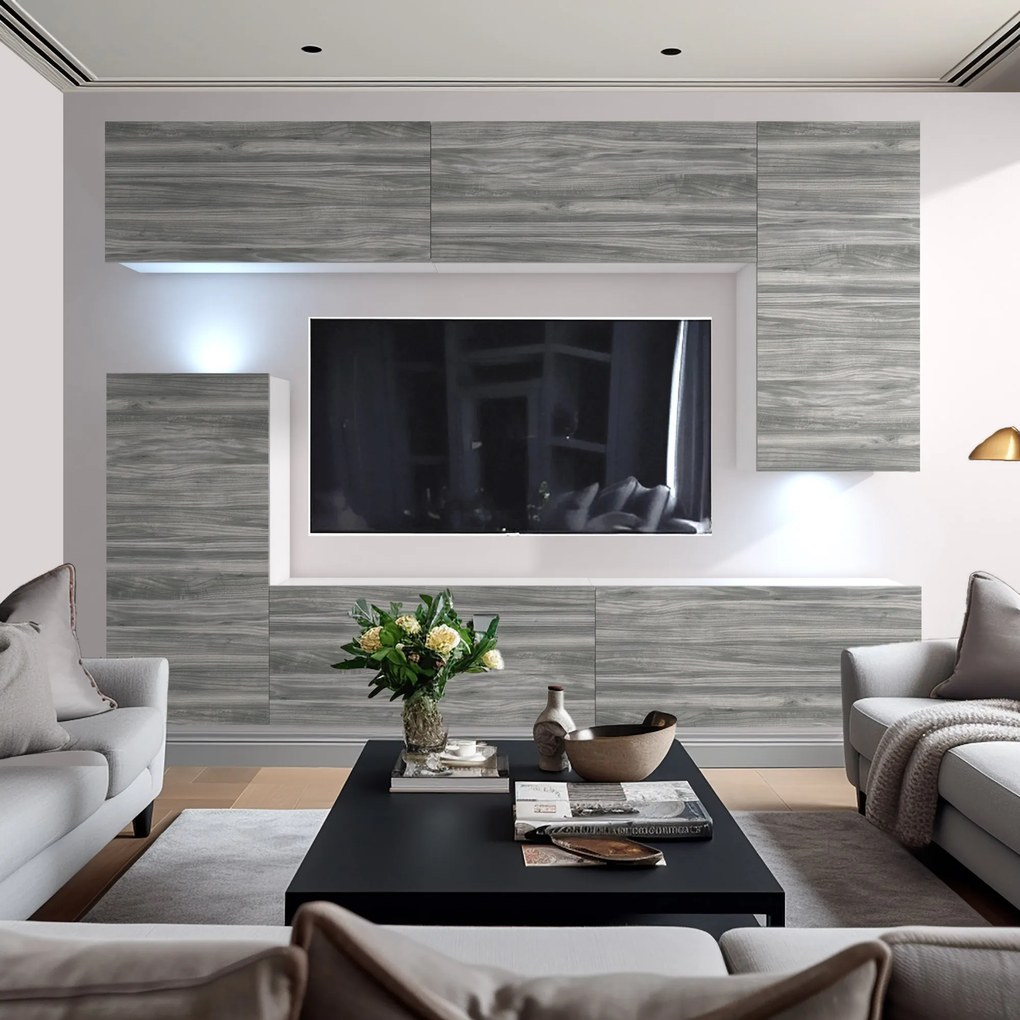 Obývací stěna Belini Premium Full Version  šedý antracit Glamour Wood + LED osvětlení Nexum 128  128 NEX 8/0/W/GW1/0/0/PP