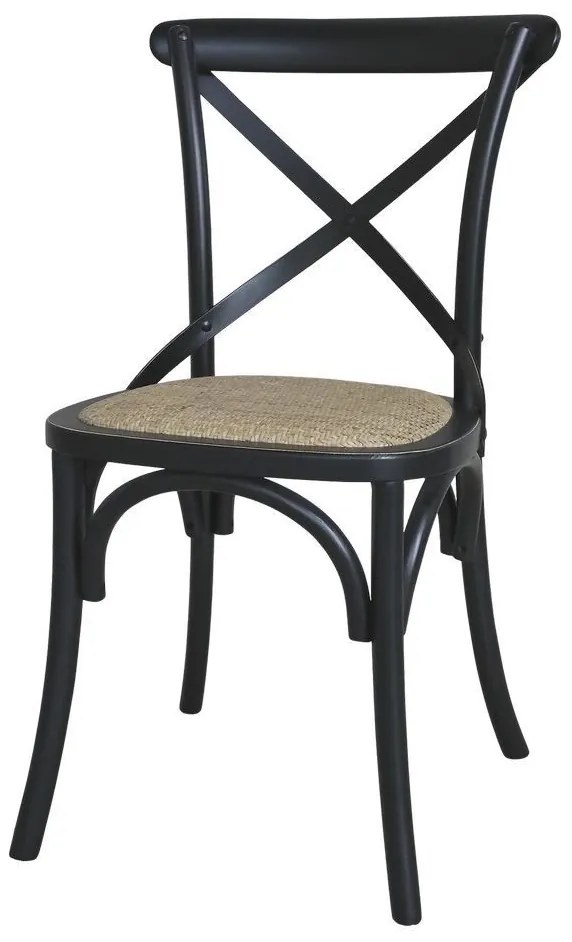 Černá dřevěná židle s ratanovým výpletem Old French chair - 55*51*89cm