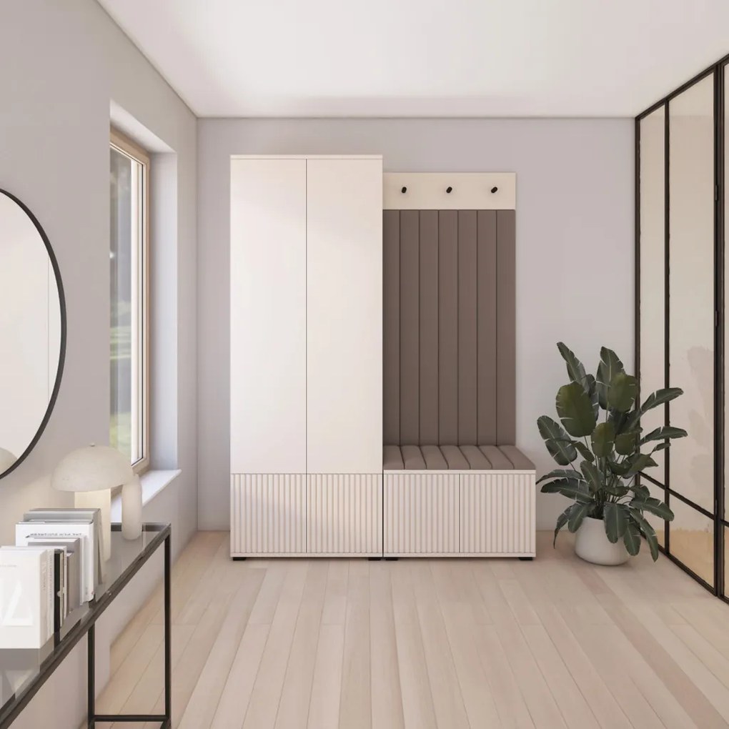 Předsíňová stěna RAYO 1 s čalouněnými panely, 140 cm, kašmír/ světle hnědá