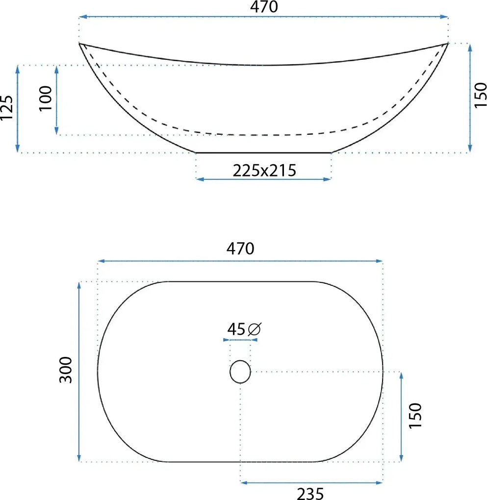 Rea Royal Mini, umyvadlo na desku 480x305x145 mm, černá-bílá, REA-U0538