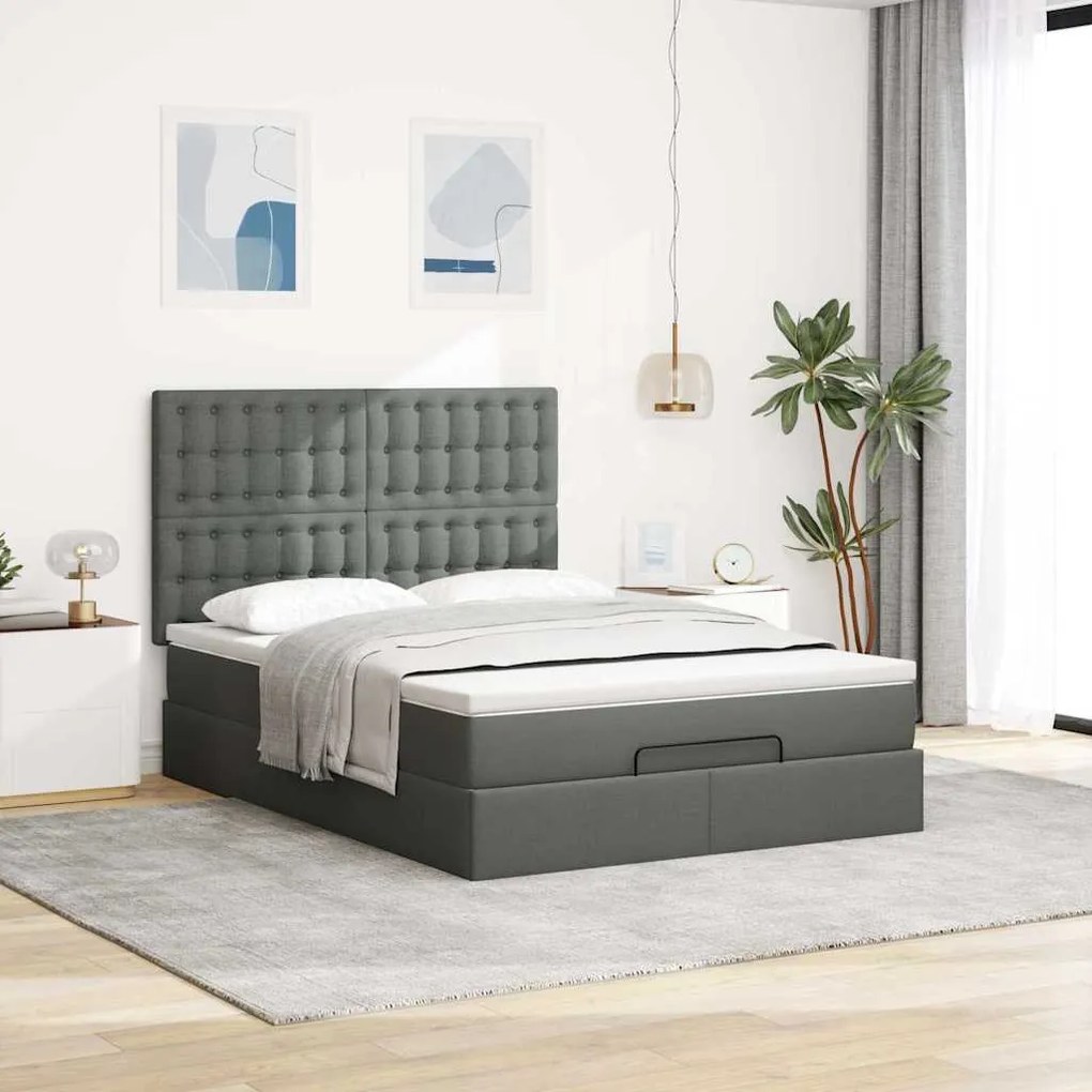 Osmanský rám postele s matrací tmavě šedá 140x200cm textil 3314177