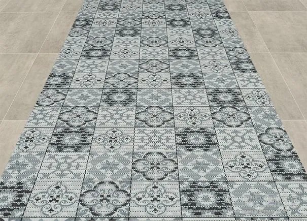 Breno Koupelnová pěnová předložka SOFTY-TEX 79826.1 šedé dlaždice, šíře 65 cm, Šedá