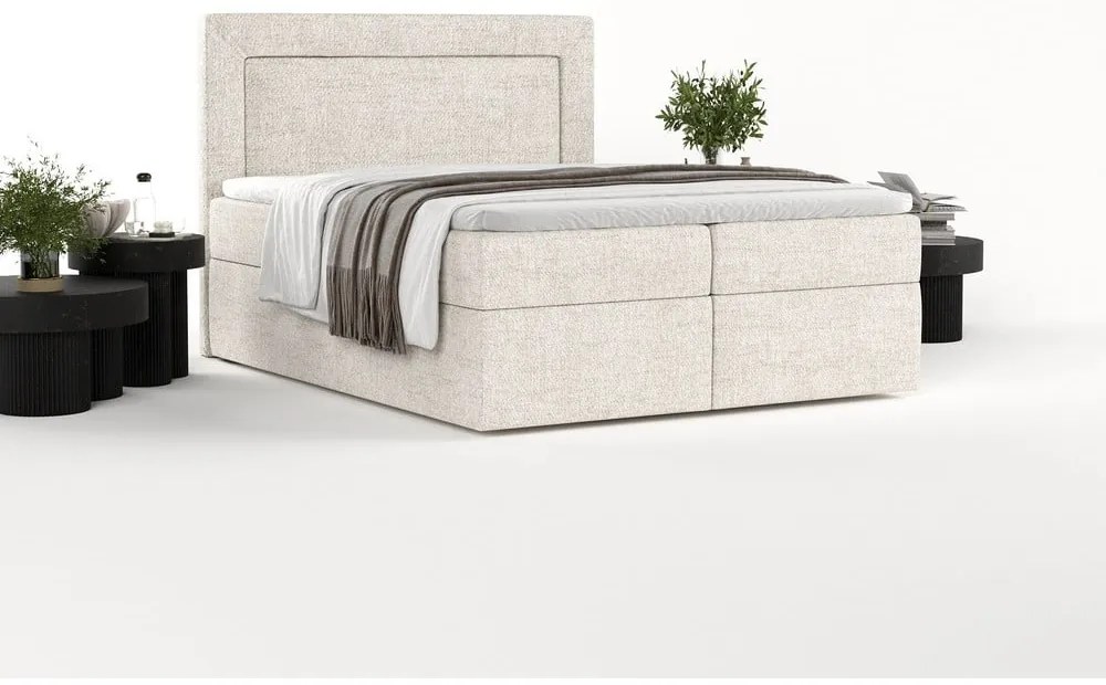 Krémová boxspring postel s úložným prostorem 200x200 cm Imagine – Maison de Rêve