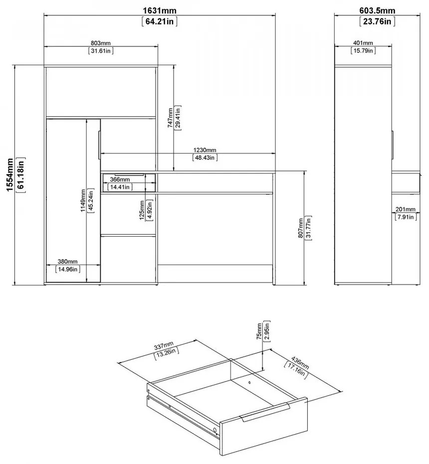 Psací stůl Felix Plus, dub sonoma / bílá