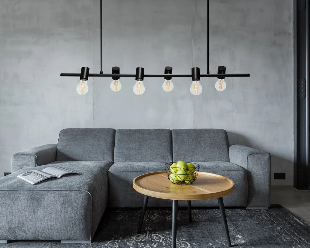 Toolight - Kovová industriální stropní lampa 6xE27 APP480-6CP, černá, OSW-00906