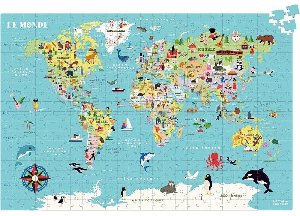 Vilac Puzzle Mapa světa 500 dílků
