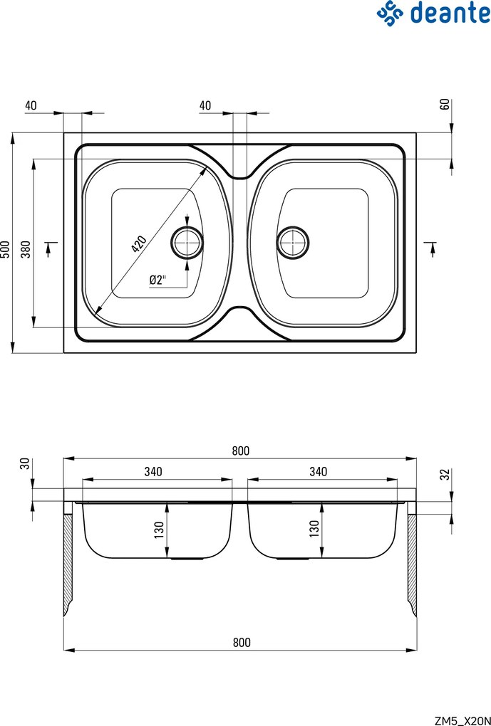 Deante Dřez Tango 2 komory, nerez - ZM5 020N