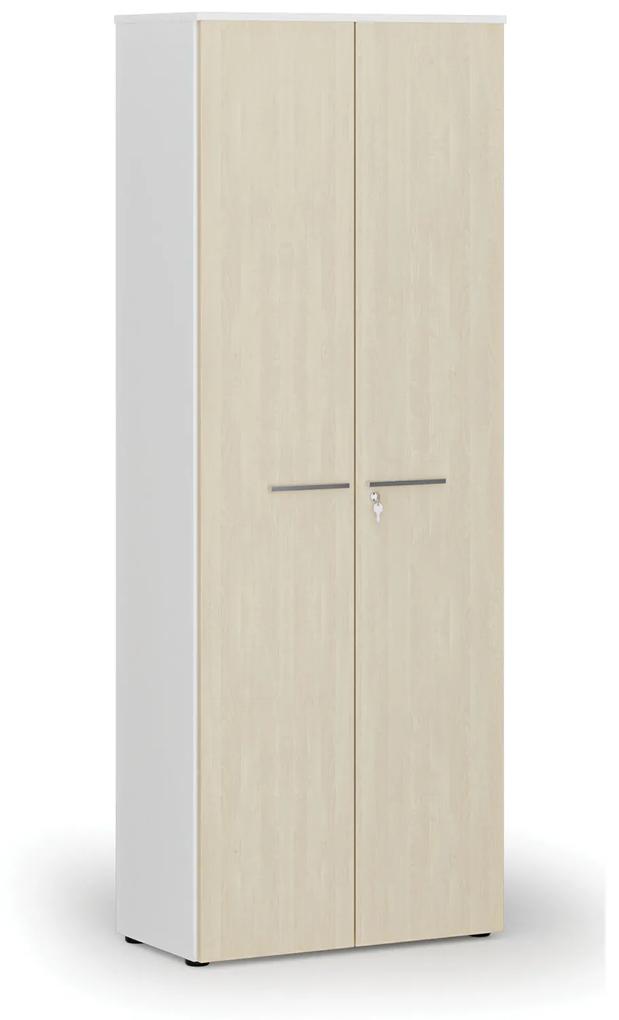 Kancelářská skříň s dveřmi PRIMO WHITE, 2128 x 800 x 420 mm, bílá/třešeň