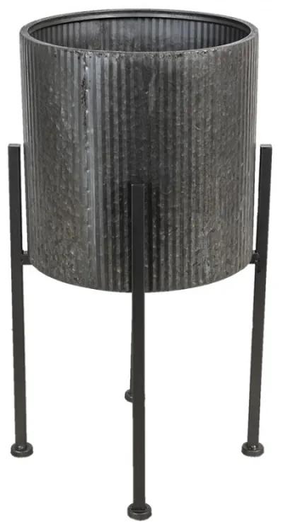 Šedý kovový květináč ve stojanu Yannick – 30x60 cm