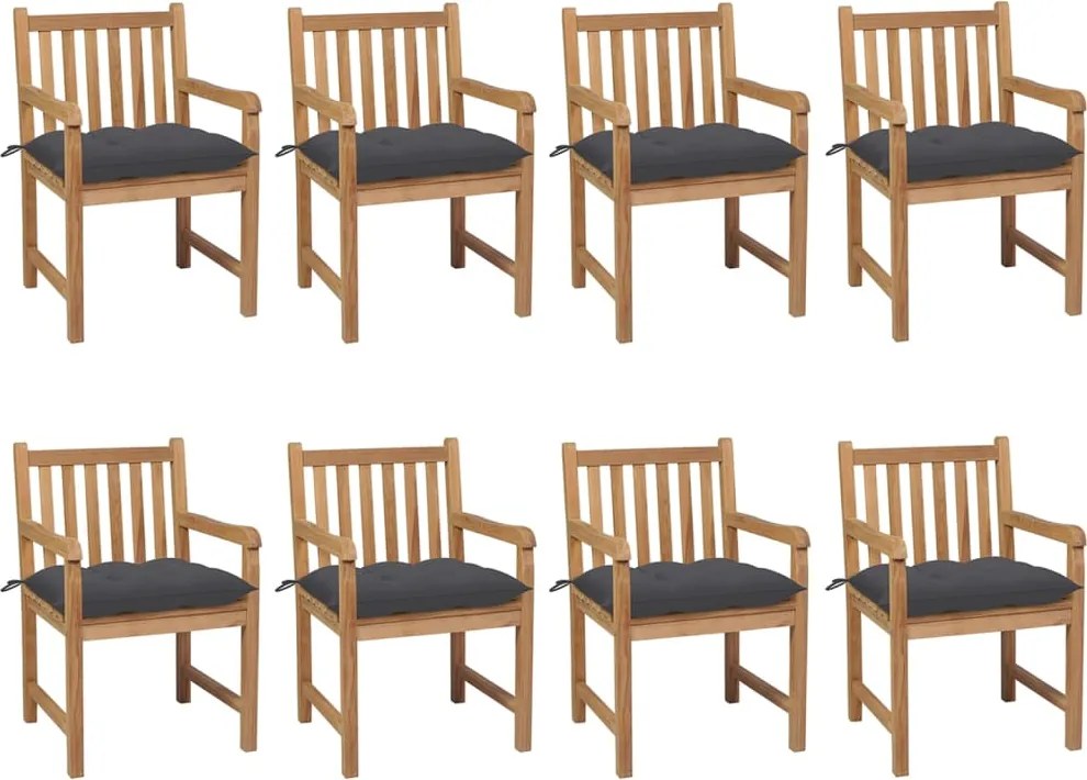 Zahradní židle 8 ks s antracitovými poduškami masivní teak 3073073