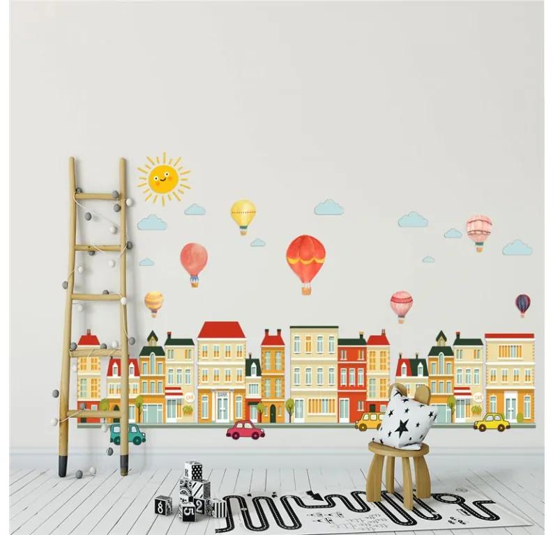 Samolepka na zeď "Město s balony" 110x70 cm