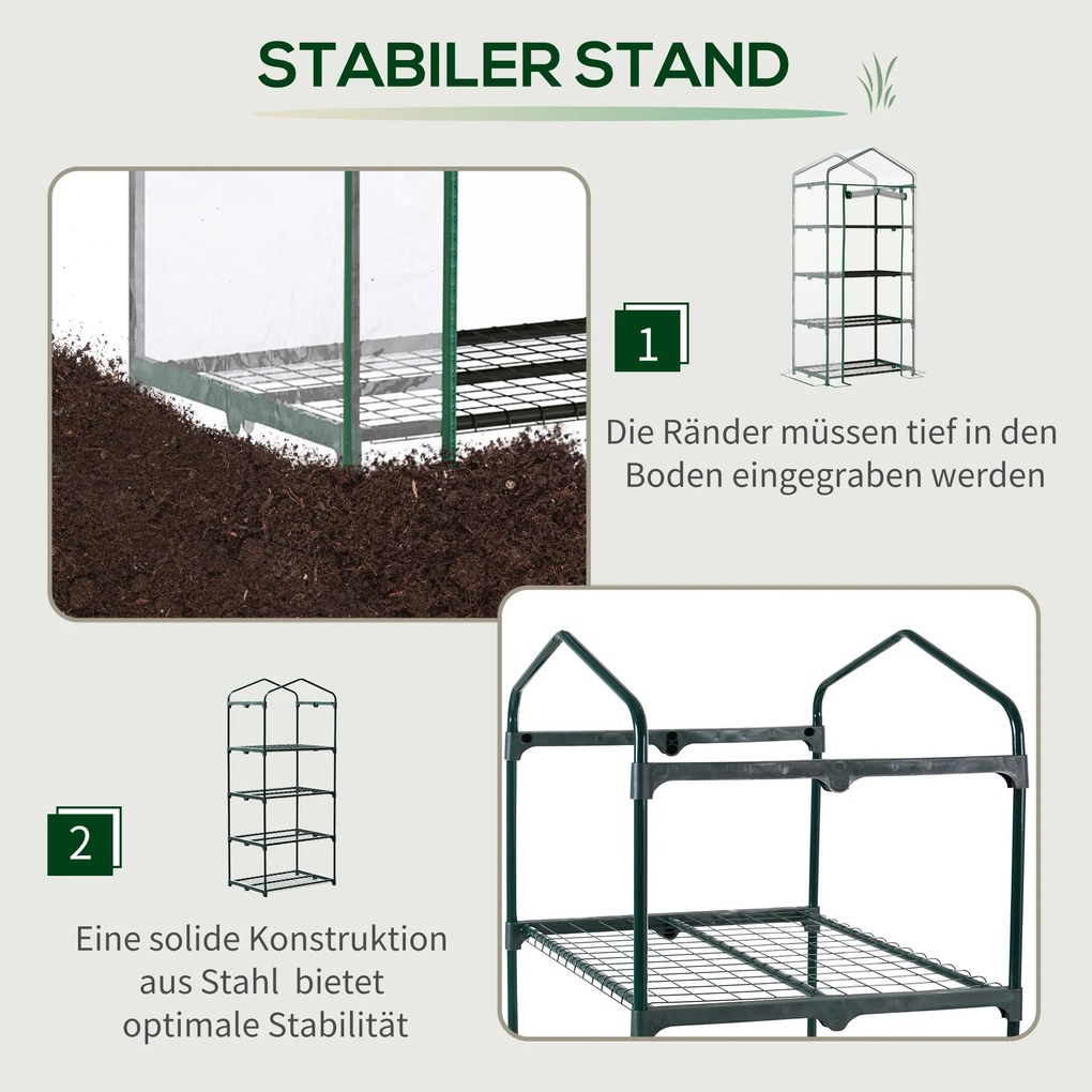 Fóliový skleník Outsunny Skleník pro rajčata se 4 policemi, chladicí rám v zelené barvě, 70x50x160cm | Aosom.de