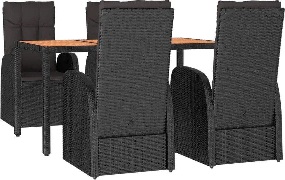 5dílný zahradní jídelní set s poduškami černý polyratan 3157600