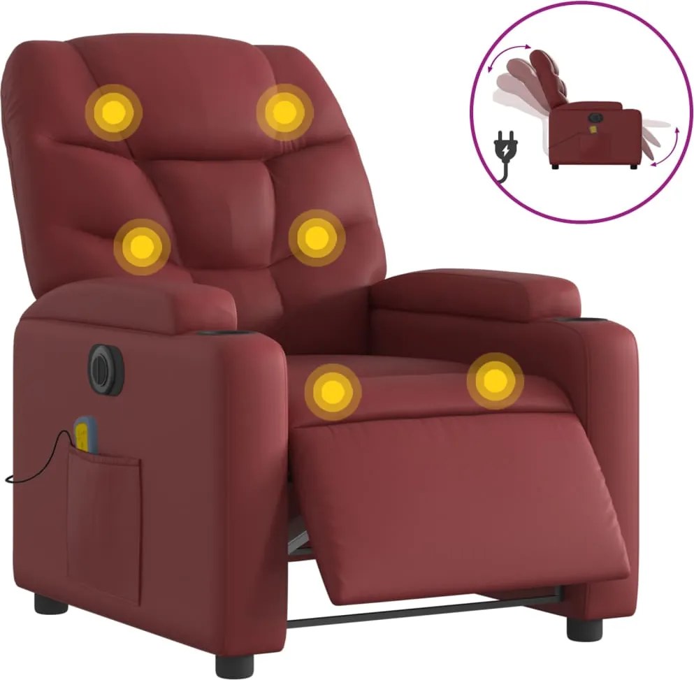 Elektrické masážní polohovací křeslo vínové umělá kůže 3204655