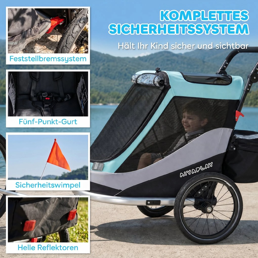 AIYAPLAY skládací dětský vozík 2 v 1 — cyklovozík a kočárek s 5bodovým pásem, odrazkami, koly 40,6 cm (16"), brzdou a úložným prostorem — pro děti od…