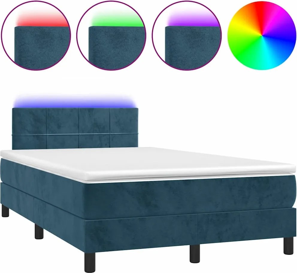 Box spring postel s matrací a LED tmavě modrá 120x200 cm samet 3134397
