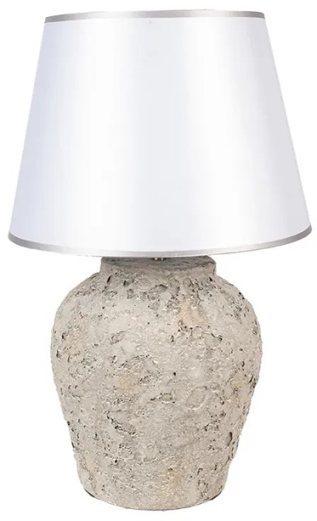 Šedá terakotová stolní lampa s bílým stínidlem s proužky Pleun – 35x59 cm