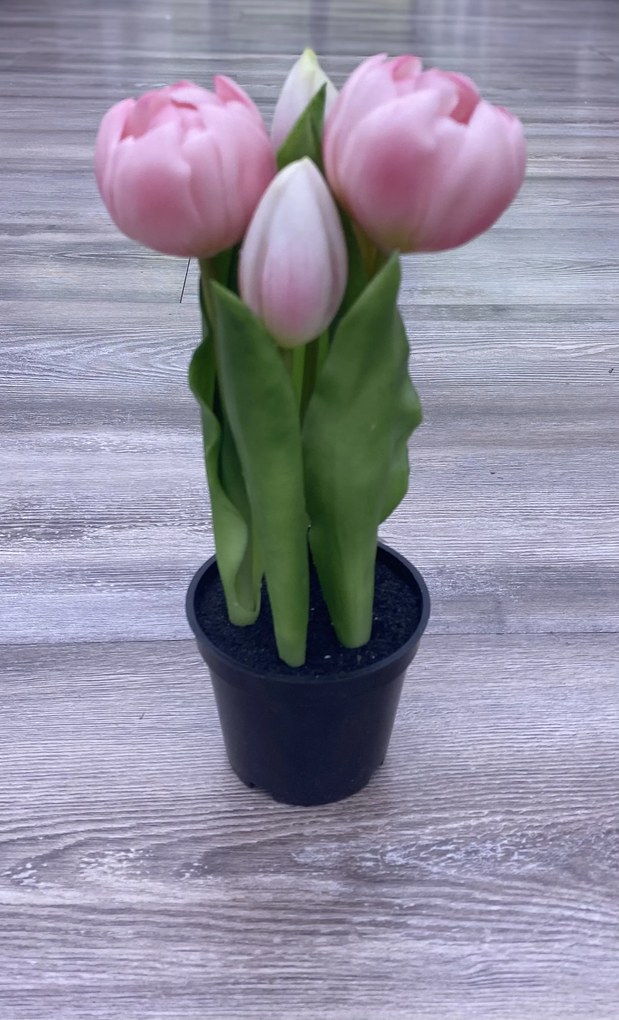 Umělá květina tulipány v květináči Gasper, výška 25 cm, růžová