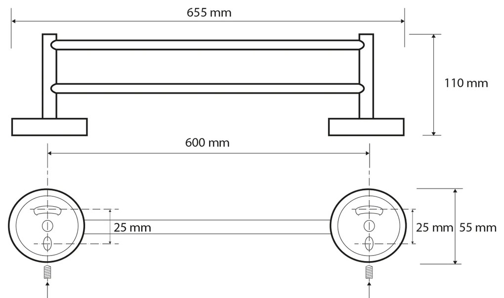 Sapho X-ROUND E dvojitý držák ručníků 600x110mm, chrom - XR423