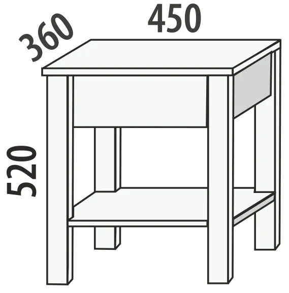 Noční stolek Valencia senior Domestav č.202 Materiál: Buk cink, Barevne provedení: Moření