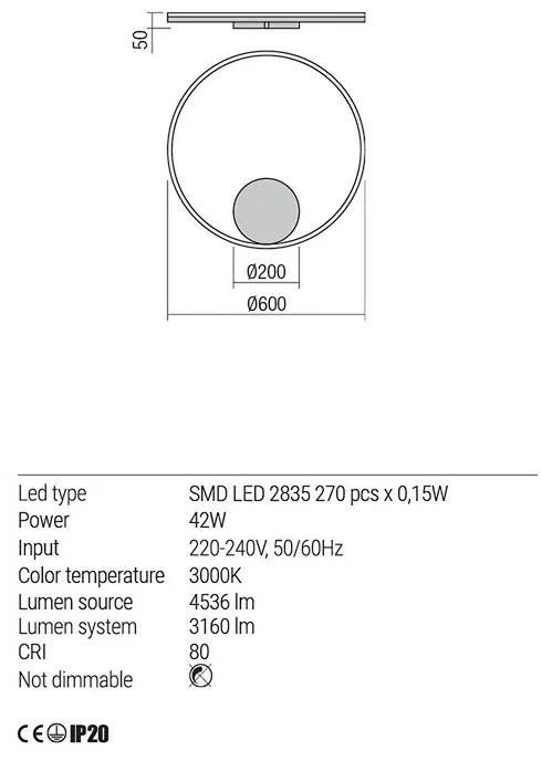 Redo Nástěnné/stropní LED svítidlo ORBIT ø 60 cm, 3000K Barva: Černá, Stmívání, řízení: DALI