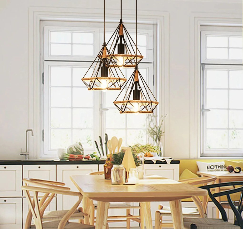 Toolight Toolight, Stropní svítidlo, geometrické, závěsné, loft styl na laně APP678-1CP, černá-hnědá, OSW-05644