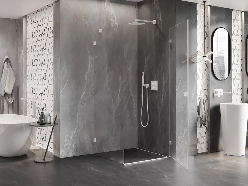 Mexen Lunar-B, pravostranný výklopný sprchový kout 80 x 80 cm, 8mm čiré sklo, bílý profil, 832-080-080-20-00-P