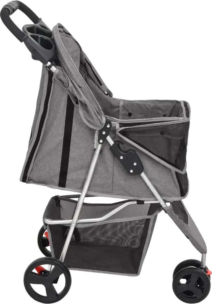Skládací kočárek pro psa šedý 80 x 46 x 98 cm oxfordská tkanina 172197