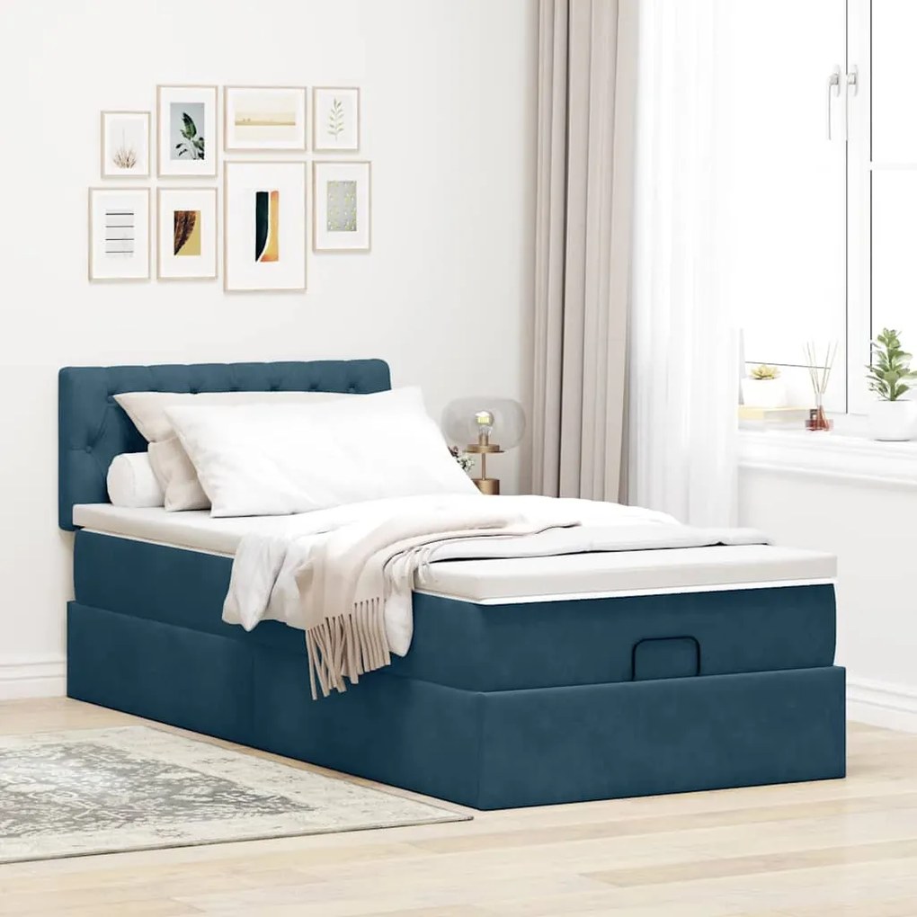 Osmanská postel s matrací & LED tmavě modrá 80x200cm samet 3312660