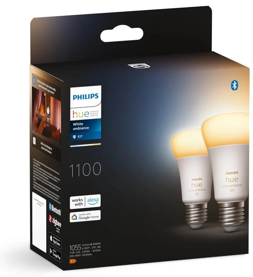 LED smart žárovky v sadě 2 ks E27, 11 W White ambiance – Philips Hue