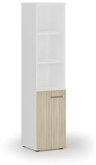 Kombinovaná kancelářská skříň PRIMO WHITE, dveře na 2 patra, 1781 x 400 x 420 mm, bílá/dub přírodní