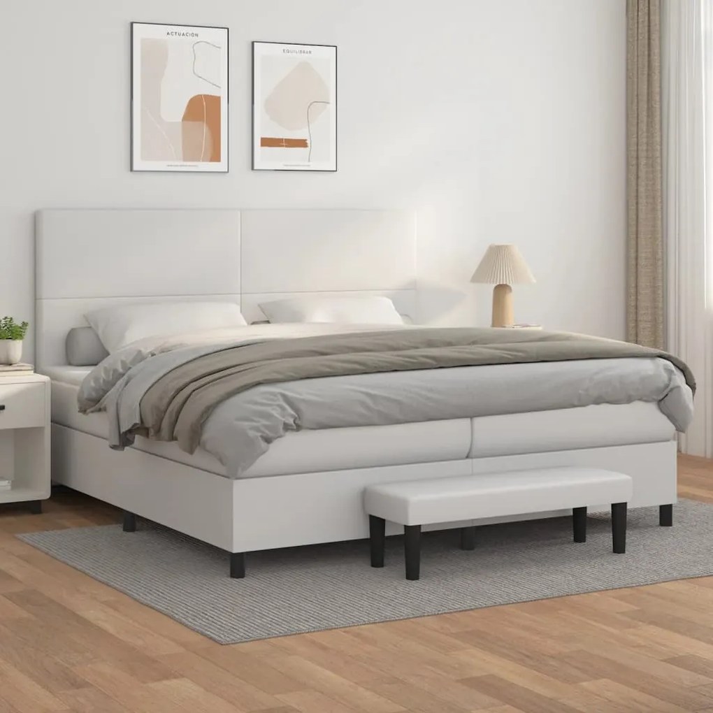 Box spring postel s matrací bílá 200x200 cm umělá kůže 3137564