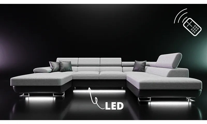 Rohová sedací souprava Alvin Bis Led, Potah: ekokůže Soft 011 + Lux 06 + ekokůže Soft 011, Strana: pravá