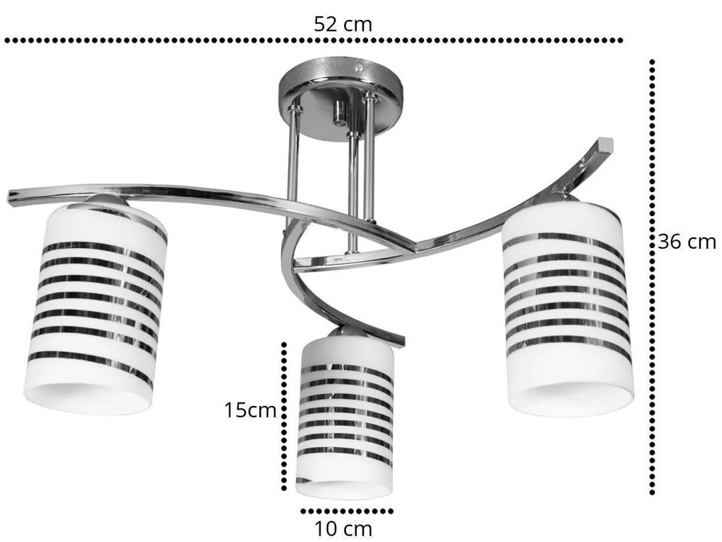 Stropní svítidlo Cobi, 3x bílé skleněné stínítko se vzorem,