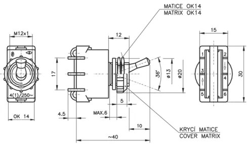 Vypínač Desko 3336-62890 páčkový vestavný 4A 250V černá matice