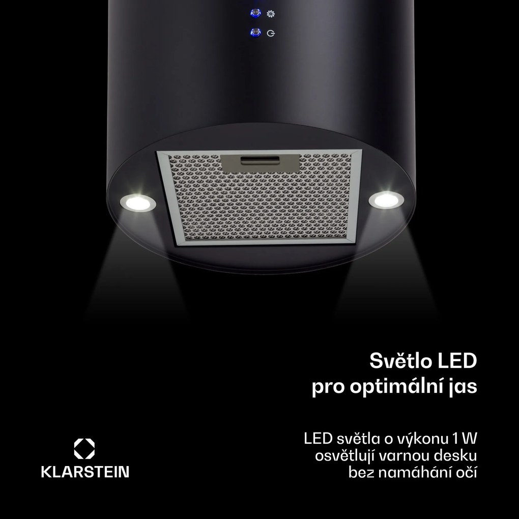 Klarstein Barett, digestoř, 35 cm, ostrůvková, 522 m³/h, LED, filtr s aktivním uhlím, černá