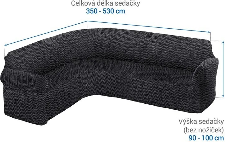 Bielastické potahy CRISTINA antracitová rohová sedačka (š. 350 - 530 cm)