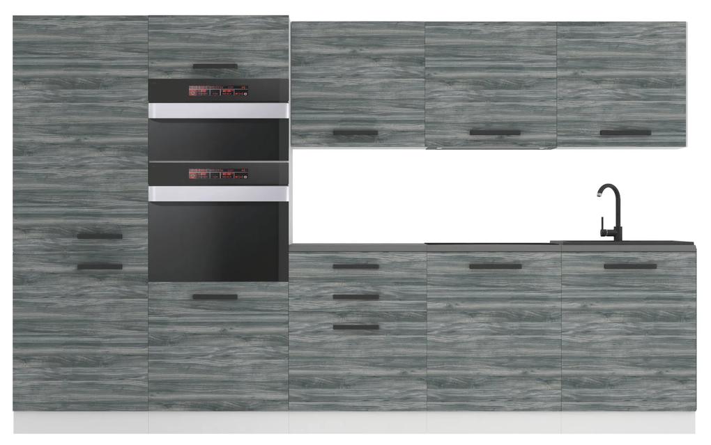 Kuchyňská linka Belini Premium Full Version 300 cm šedý antracit Glamour Wood s pracovní deskou GRACE