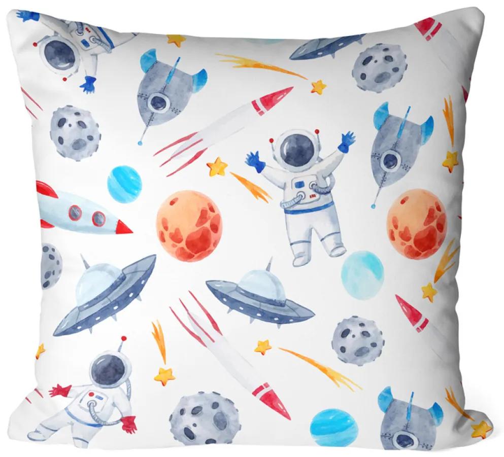 Polštář z mikrovlákna Cestování vesmírem - astronaut, planety, hvězdy a UFO, vzor pro děti