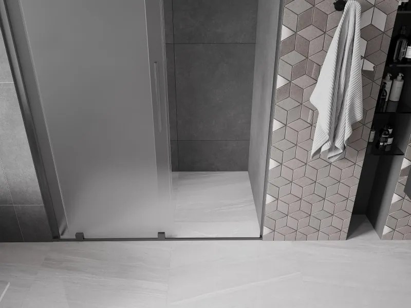 Mexen Velar, posuvné sprchové dveře do otvoru 160 cm, 8mm sklo námraza, grafit broušený, 871-160-000-31-66