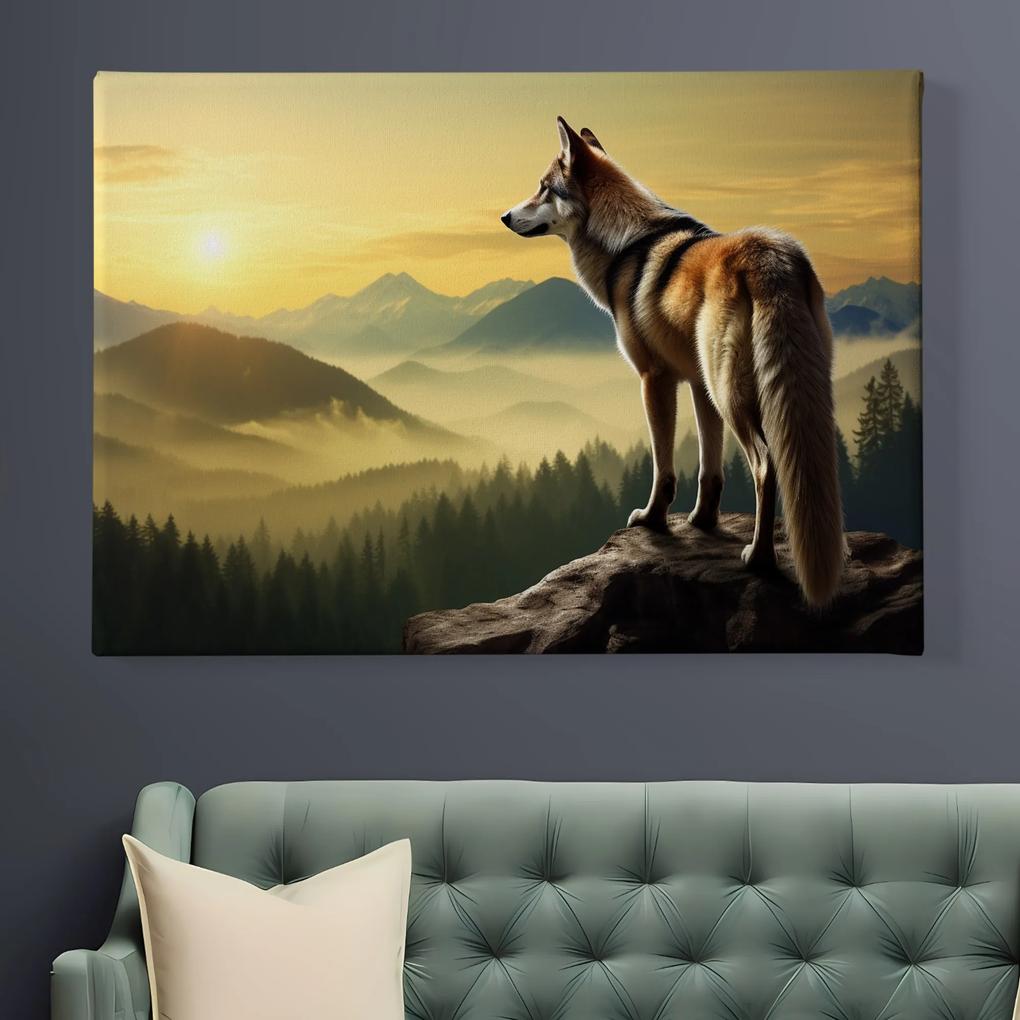 Obraz na plátně - Vlk se dívá do mlžného údolí FeelHappy.cz Velikost obrazu: 60 x 40 cm
