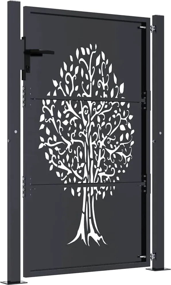 Zahradní branka antracitová 100 x 125 cm ocelová, design stromu 153156
