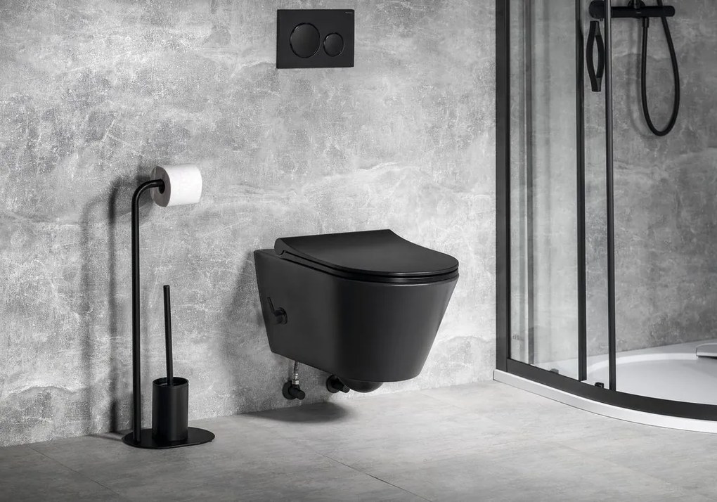 Sapho AVVA závěsná WC mísa Rimless 35,5 x 53 cm integrovaná baterie a bidet sprška černá mat 100315-110