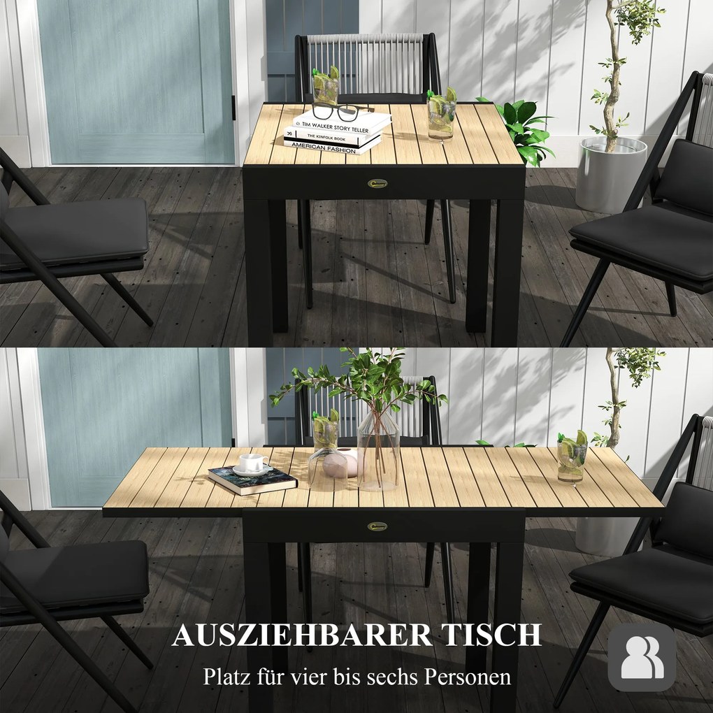 Zahradní stůl Outsunny pro 6 osob – Rozkládací stůl na balkon s kapacitou zatížení až 70 kg – Hliník, žlutý, 81/162 x 80 x 75 cm