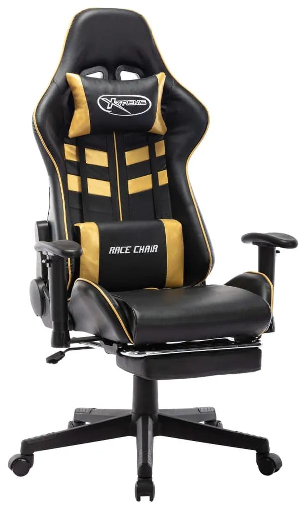 Herní židle s podnožkou černá a zlatá umělá kůže,  20512