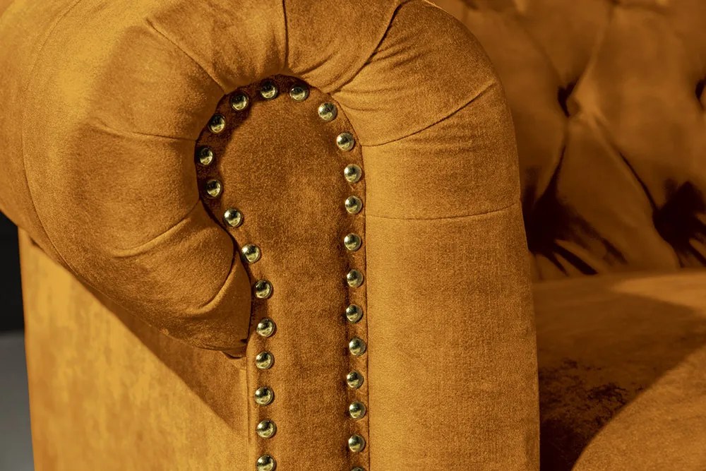 Designová trojsedačka Chesterfield 205 cm hořčičný samet
