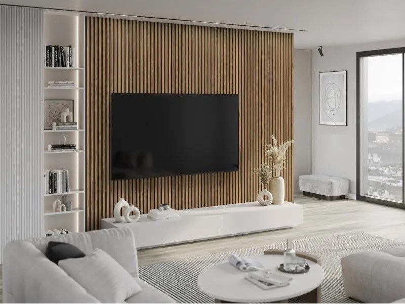 Mexen Lam-B, akustické stěnové lamely 275 × 30 cm, HDF deska 4 mm, technická dýha, ořech světlý, S100-275307-3015-017